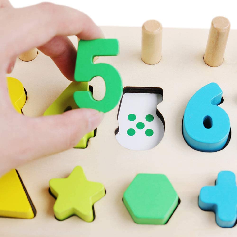 Wenosda 77pcs Wooden Numbers Puzzle Board Counting Learning Educational ...