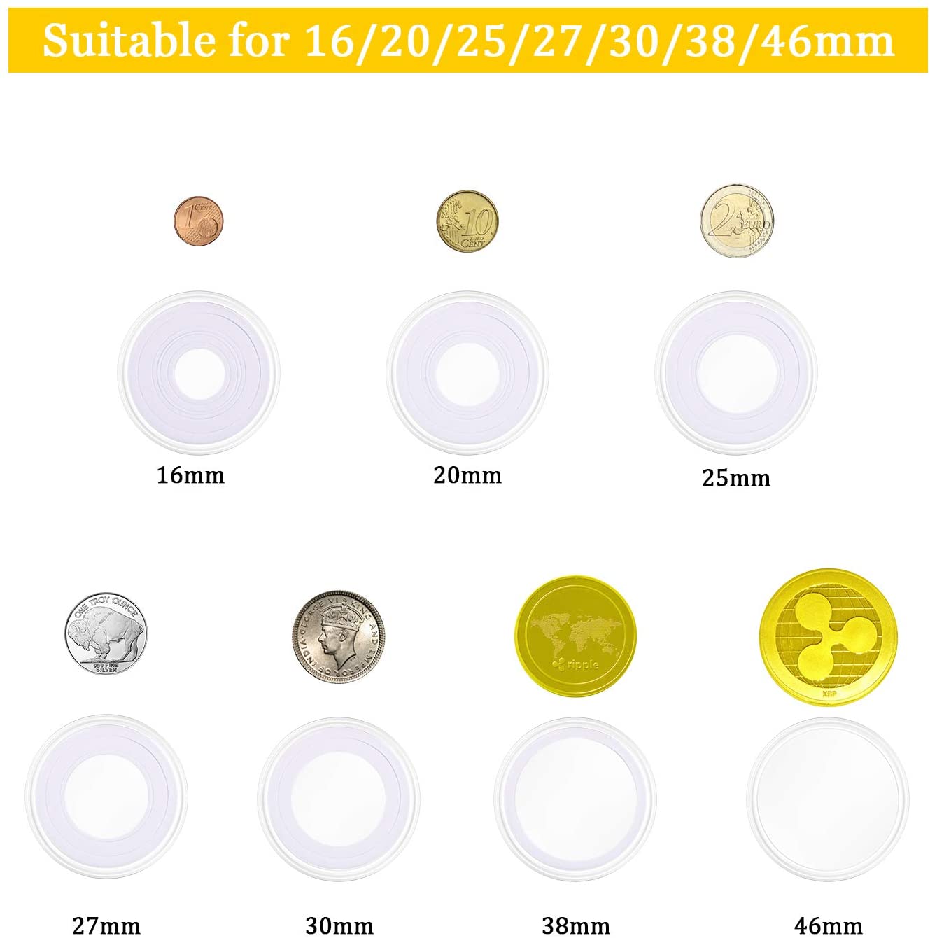 HIMETSUYA 20pcs 46mm Coin Holder Capsules Container Transparent Round ...