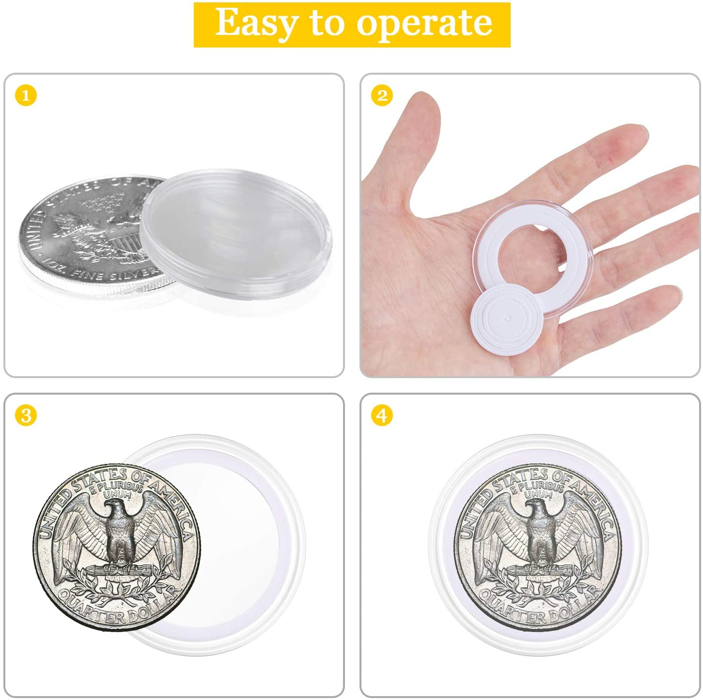 HIMETSUYA 20pcs 46mm Coin Holder Capsules Container Transparent Round ...