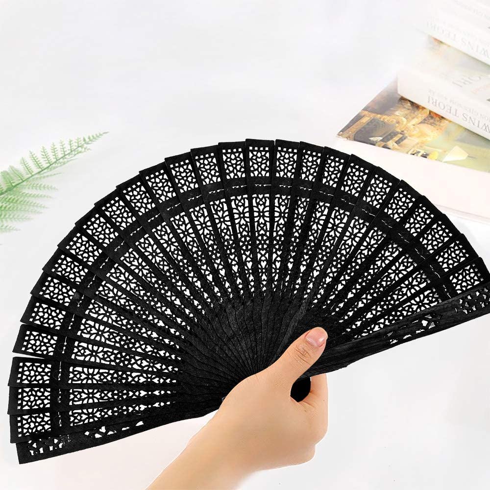 iZoeL Wooden Folding Fans Handheld Folding Ecru Fans 12pcs Black Bamboo ...