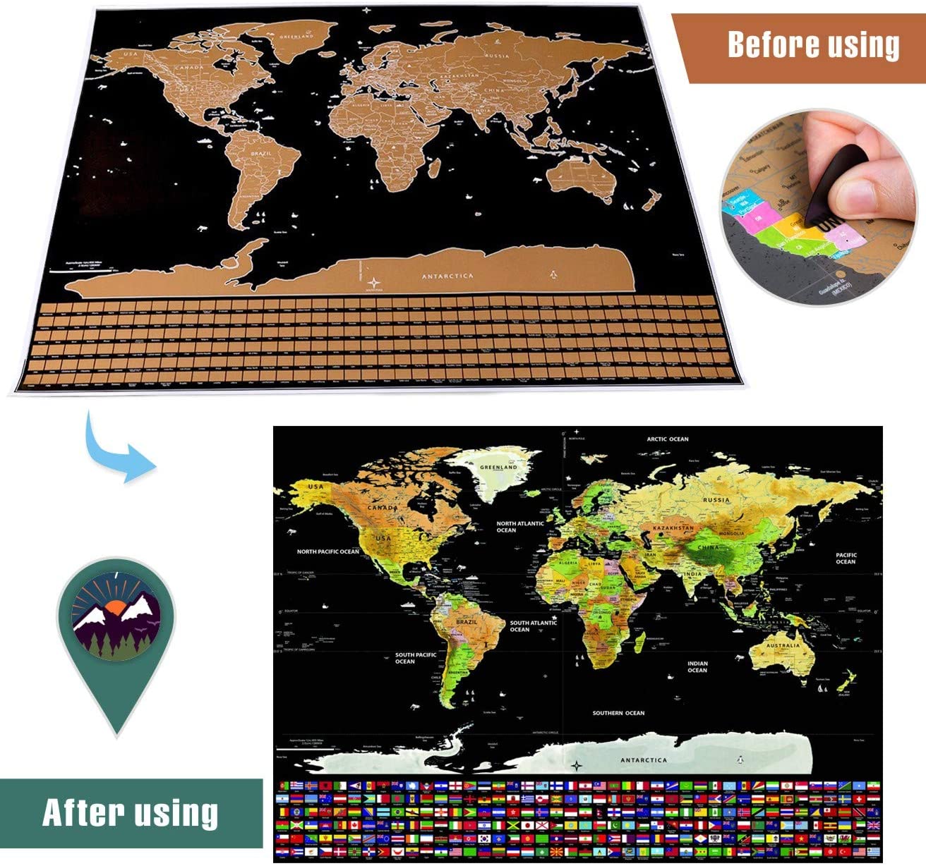 Idefair Scratch Off World Map,Scratchable World Map Poster with Colours ...