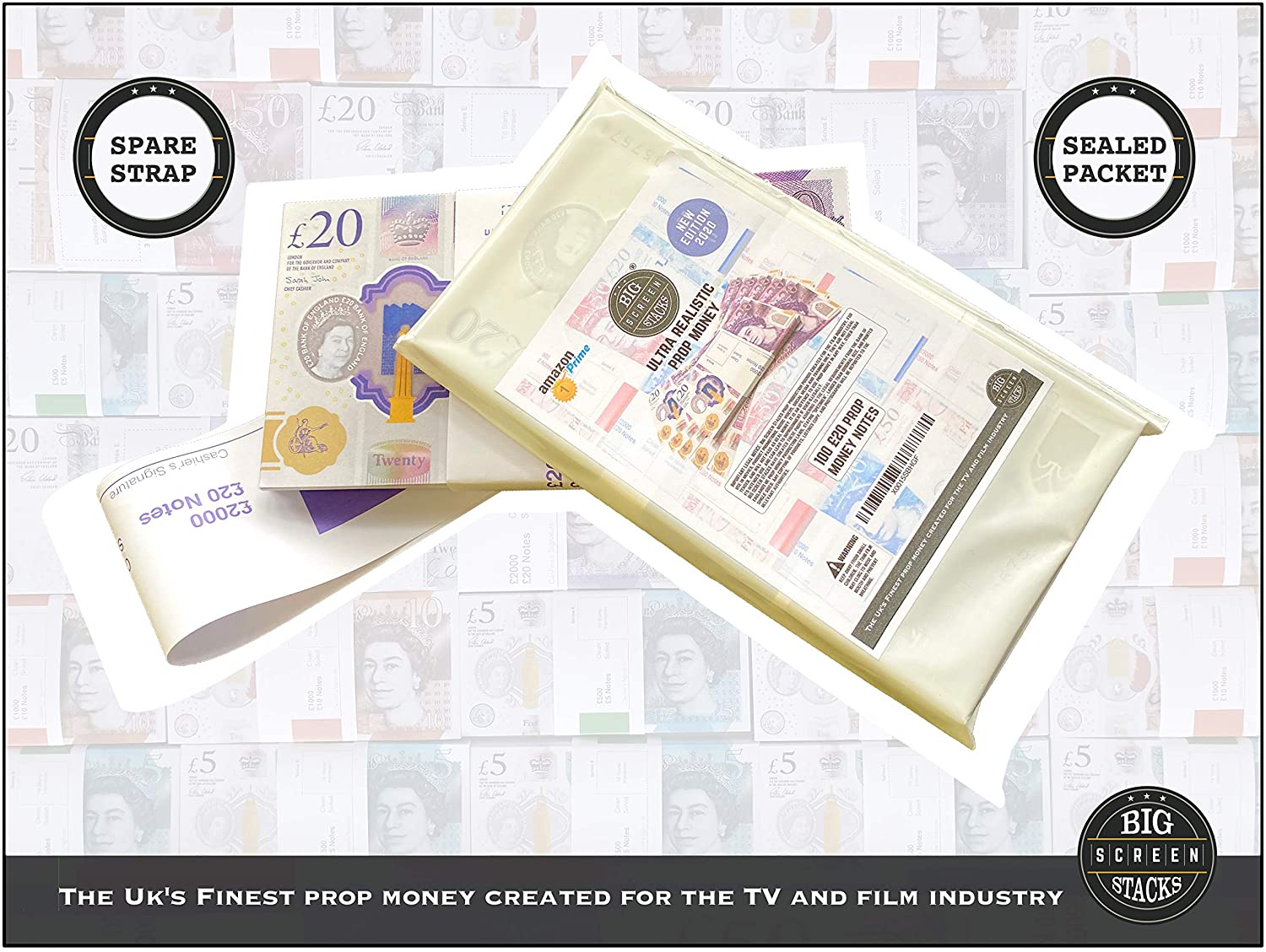 Big Screen Stacks NEW EDITION PROP MONEY UK POUNDS GBP BANK 100 20 ...
