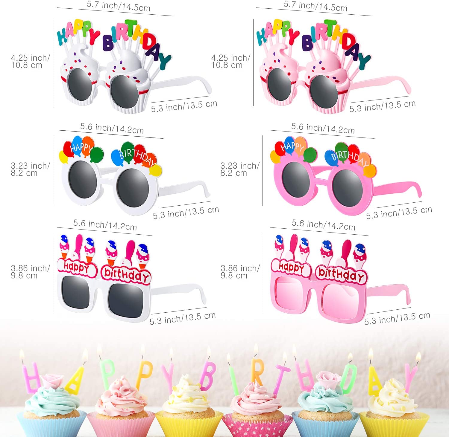 6 Pairs Birthday Glasses Novelty Happy Birthday Party Sunglasses Funny ...