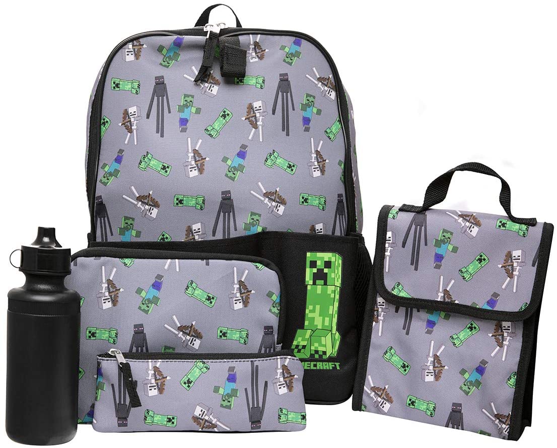 Minecraft Kids Minecraft Backpack 5 Piece School Set Including Lunchbag ...