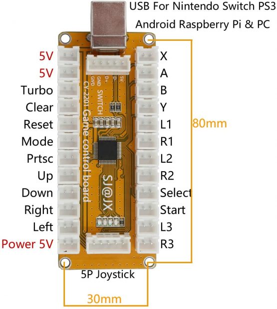 SJ@JX Arcade Game USB Encoder Zero Delay 2 Player Gamepad Button ...