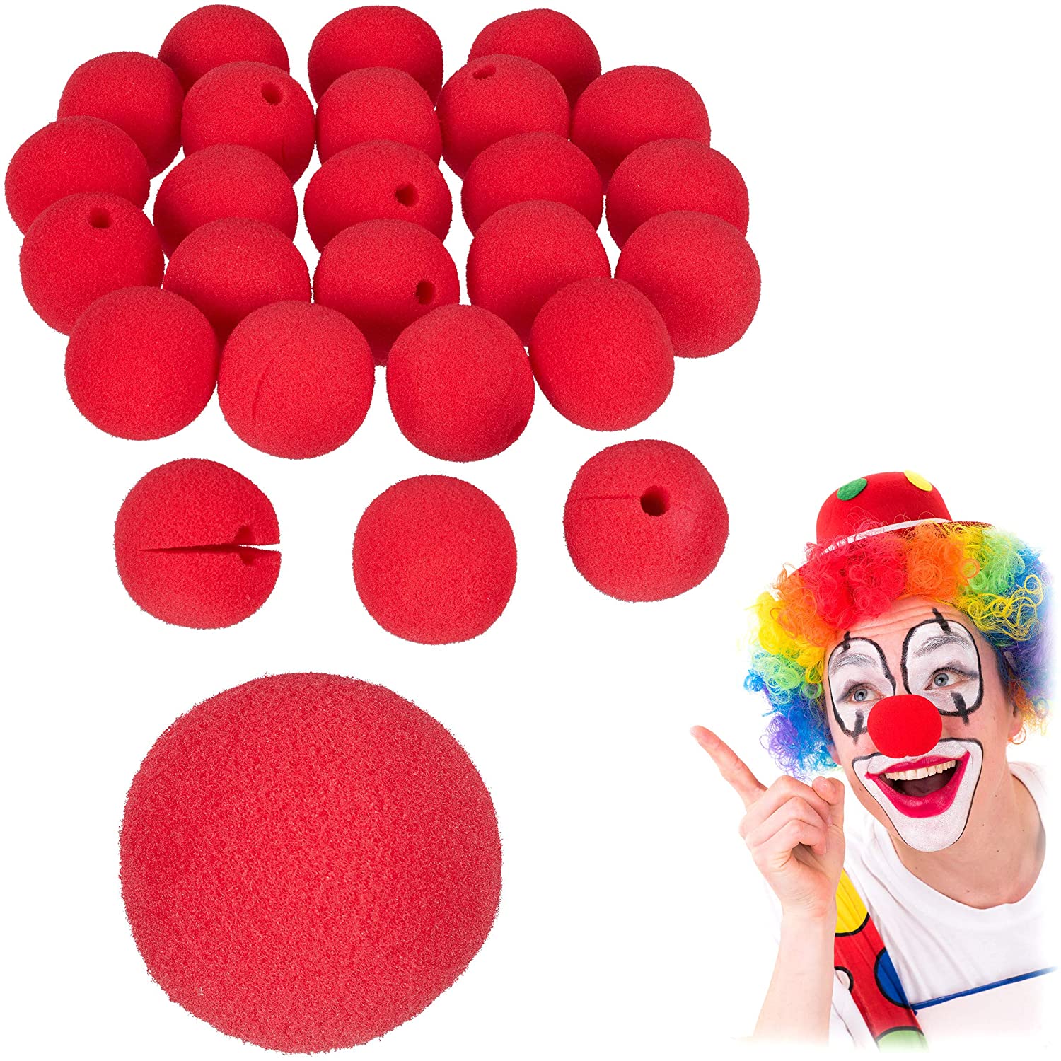 Relaxdays 10027992 Red Clown Noses, 25 Piece Set, Children & Adults ...