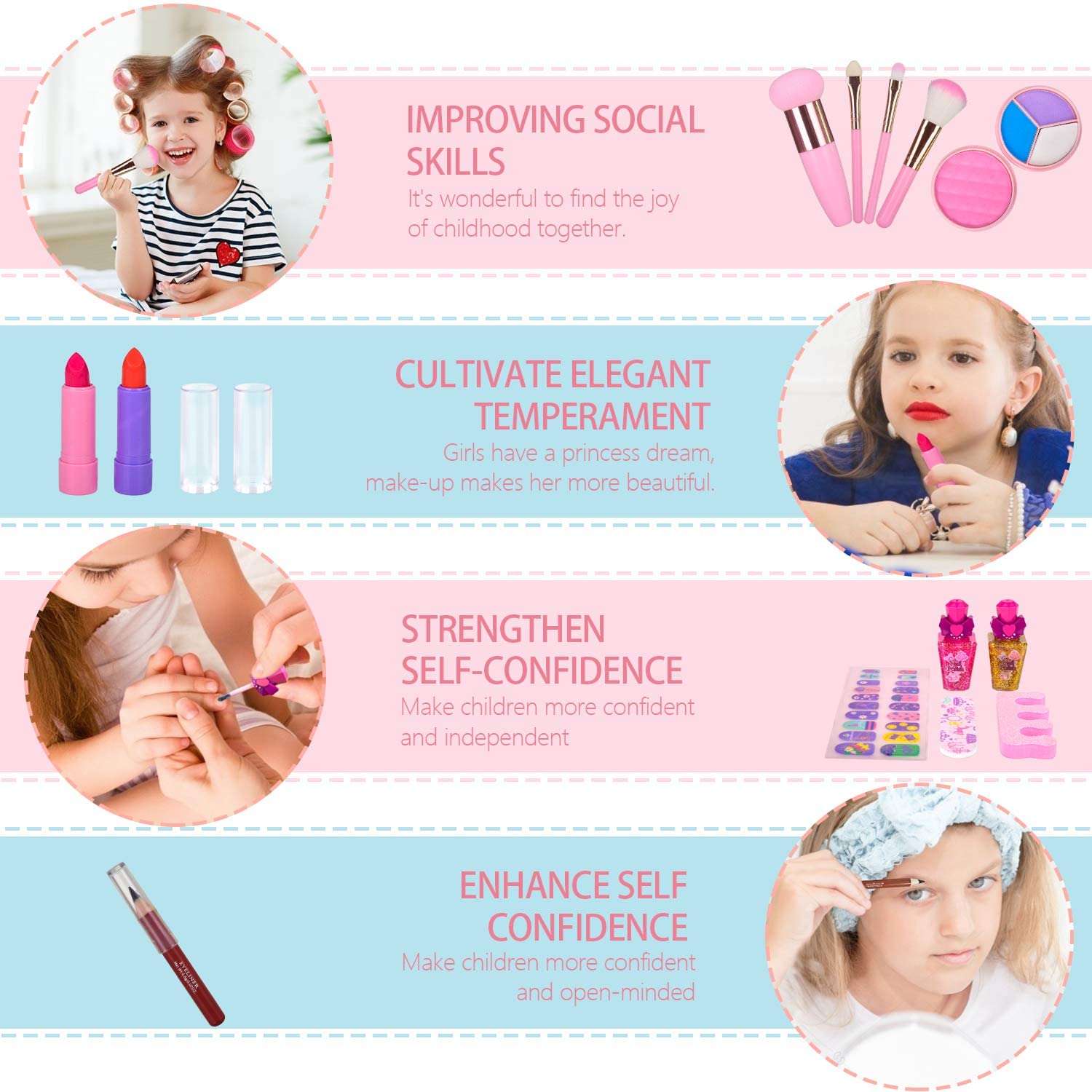 balnore Kids Washable Make Up Sets for Girls, Safe & Non-Toxic,Real ...
