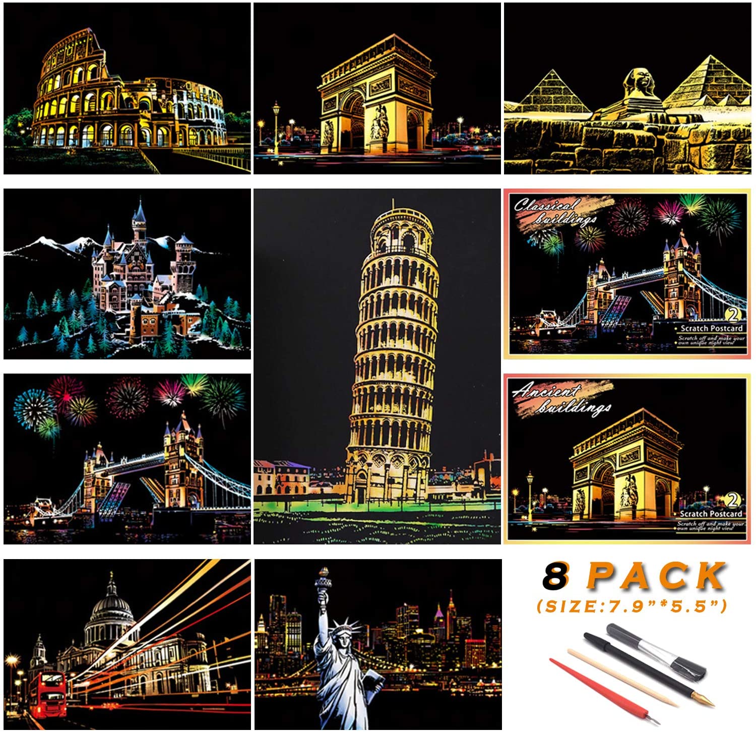 SiYear Scratch Paper Rainbow Painting Sketch, City Series Night Scene ...