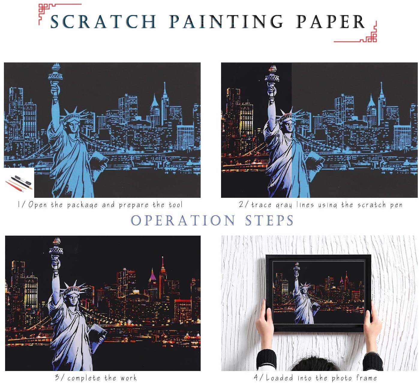 SiYear Scratch Paper Rainbow Painting Sketch, City Series Night Scene ...