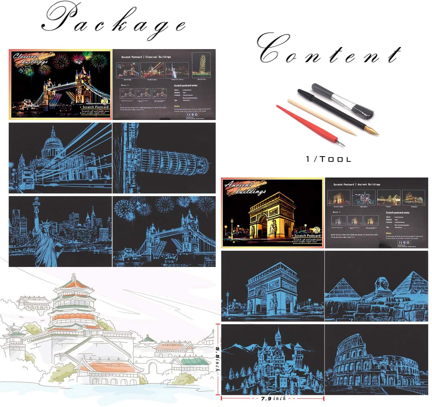 SiYear Scratch Paper Rainbow Painting Sketch, City Series Night Scene ...