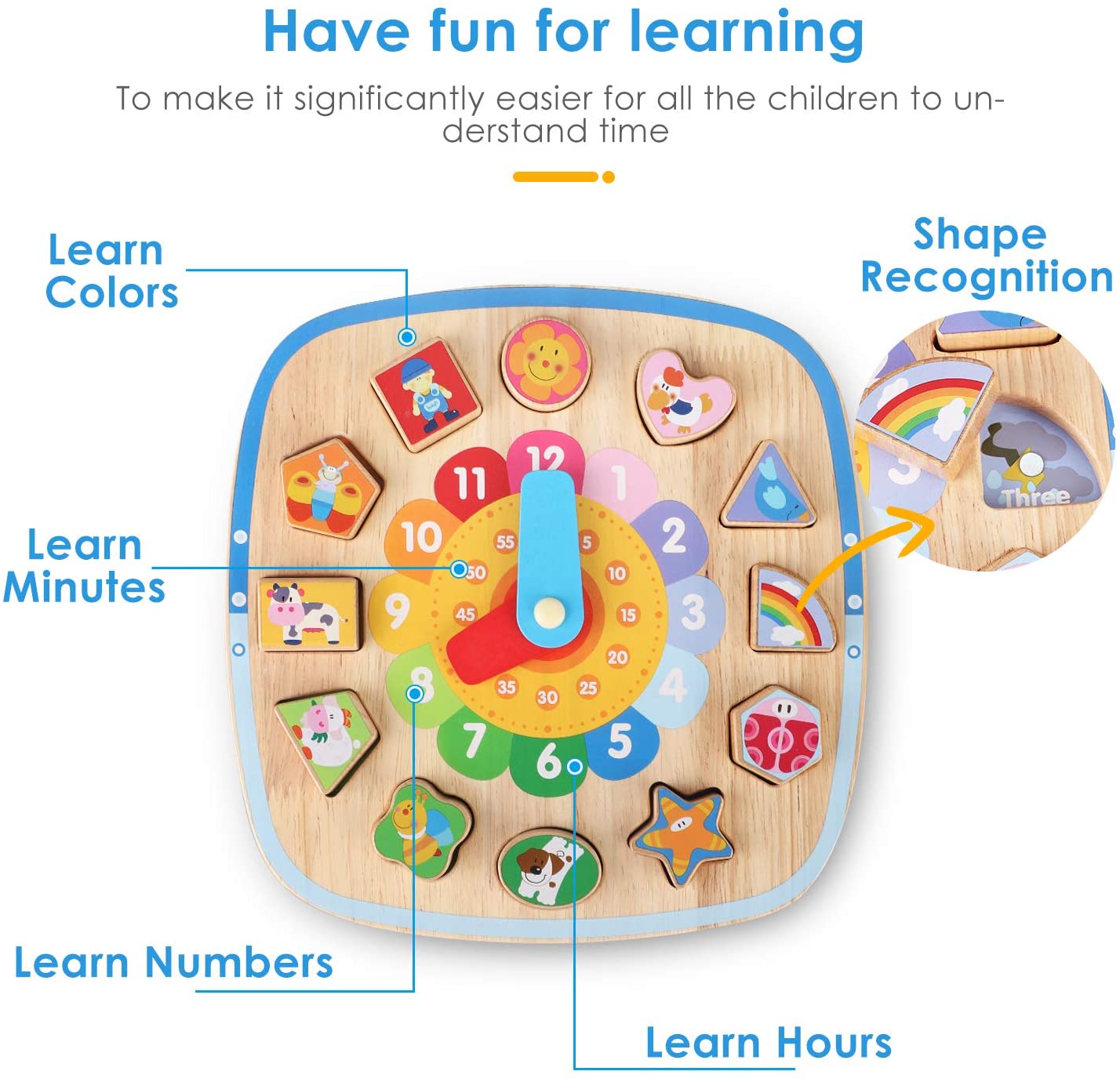 BeebeeRun Wooden Clock Toy 5 in 1 Educational Teaching Learning Clock ...