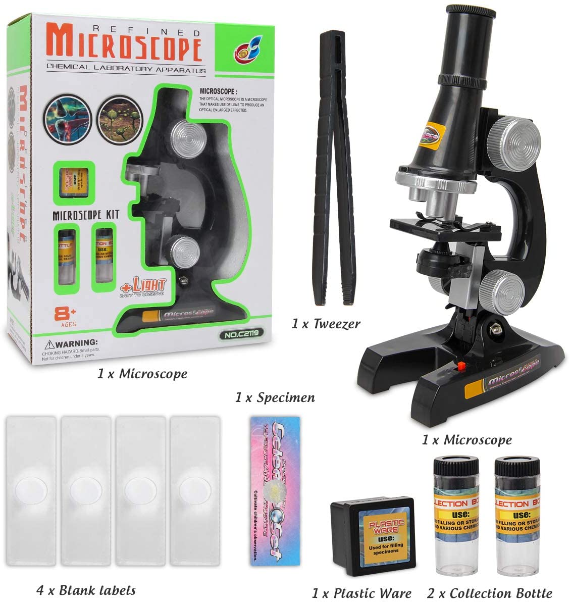 Zhichengbosi Microscope, 450x, 200x, 100x Beginner Microscope Toy Set ...