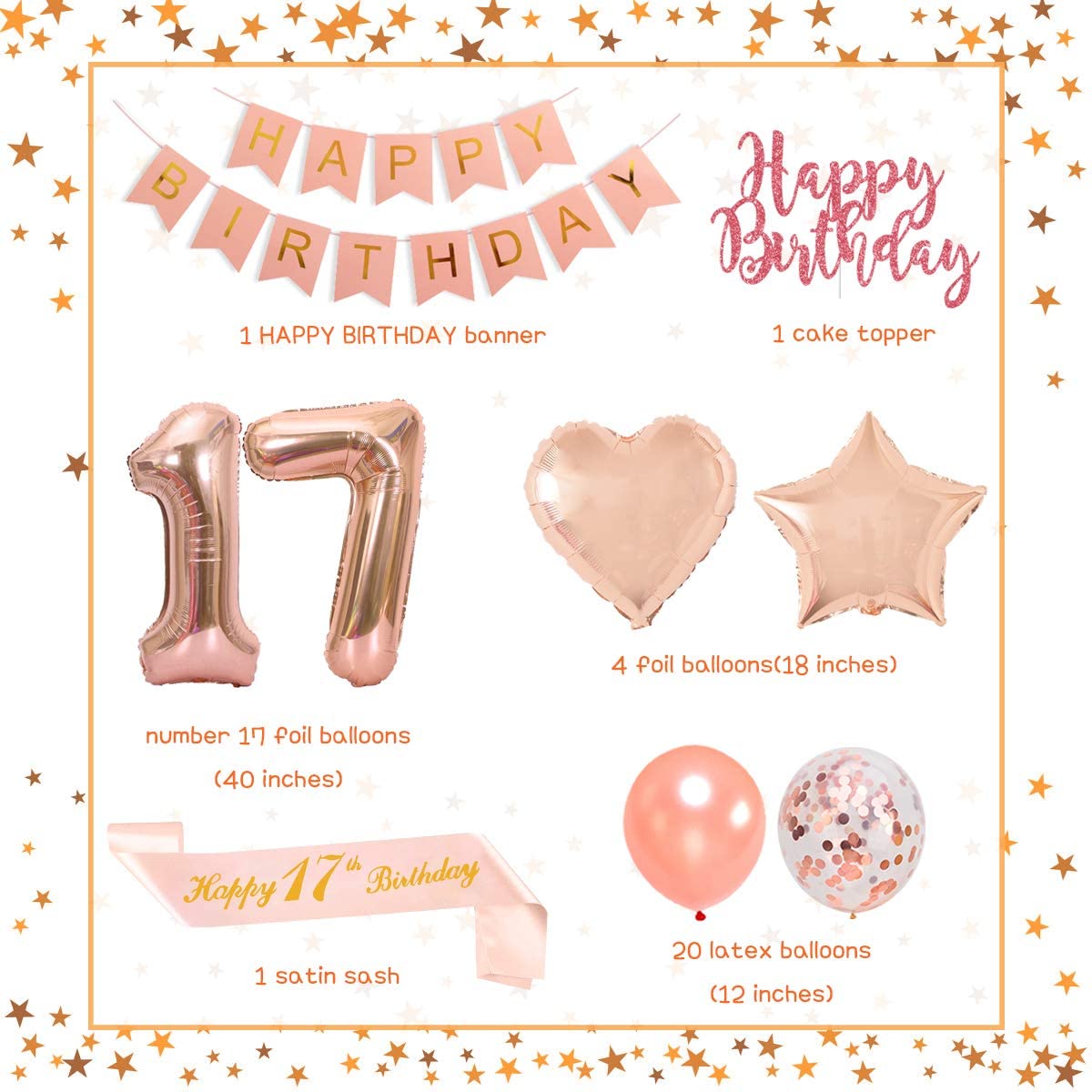 17th Birthday Party Decorations Girls, Happy Birthday Banner Cake ...