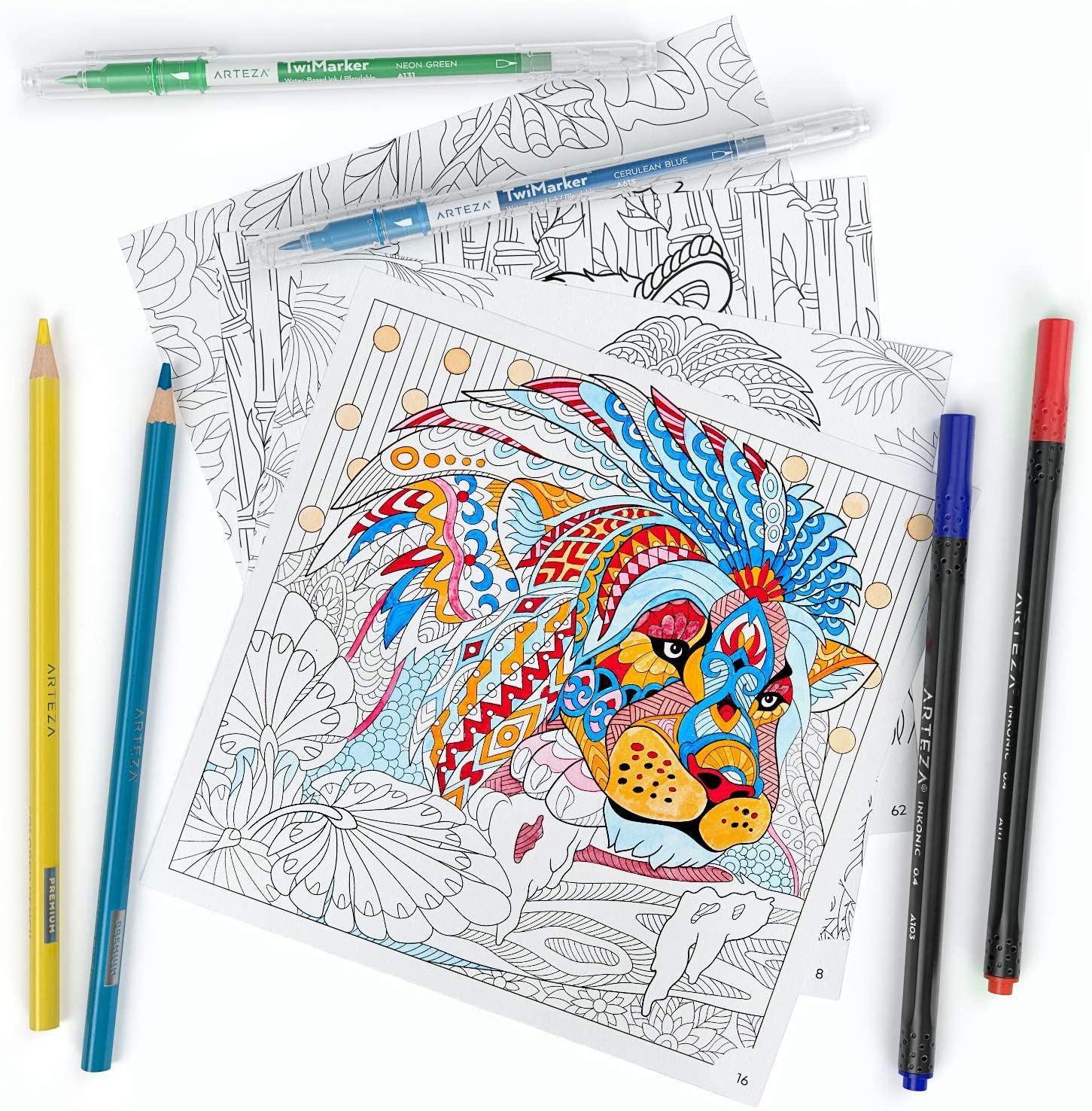 Arteza Adult Colouring Books, Animal & Doodle Designs, 2-Pack, 144 ...