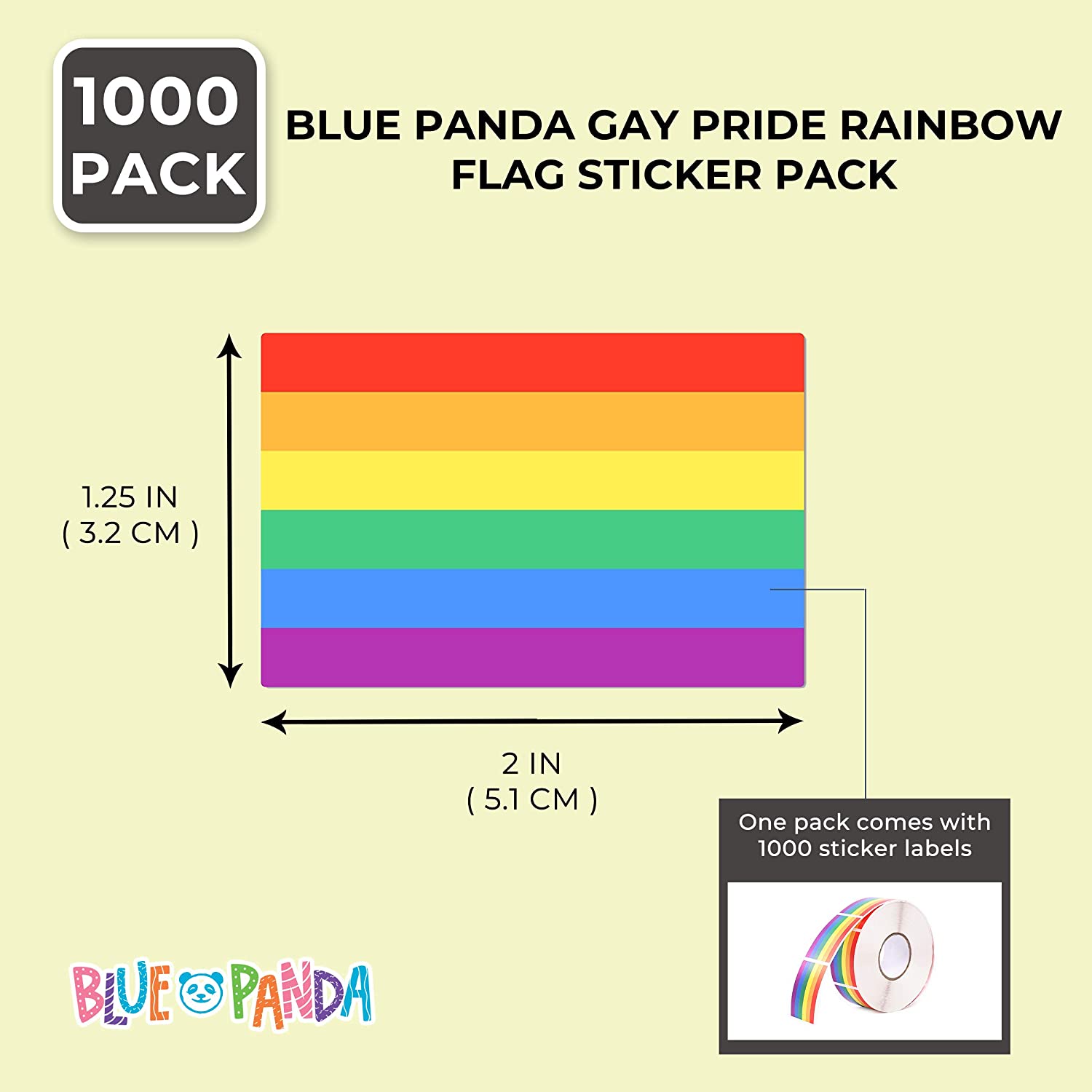 Blue Panda Rectangle Pride Sticker, Rainbow (1.25×2 in, 1000 Pack) – TopToy