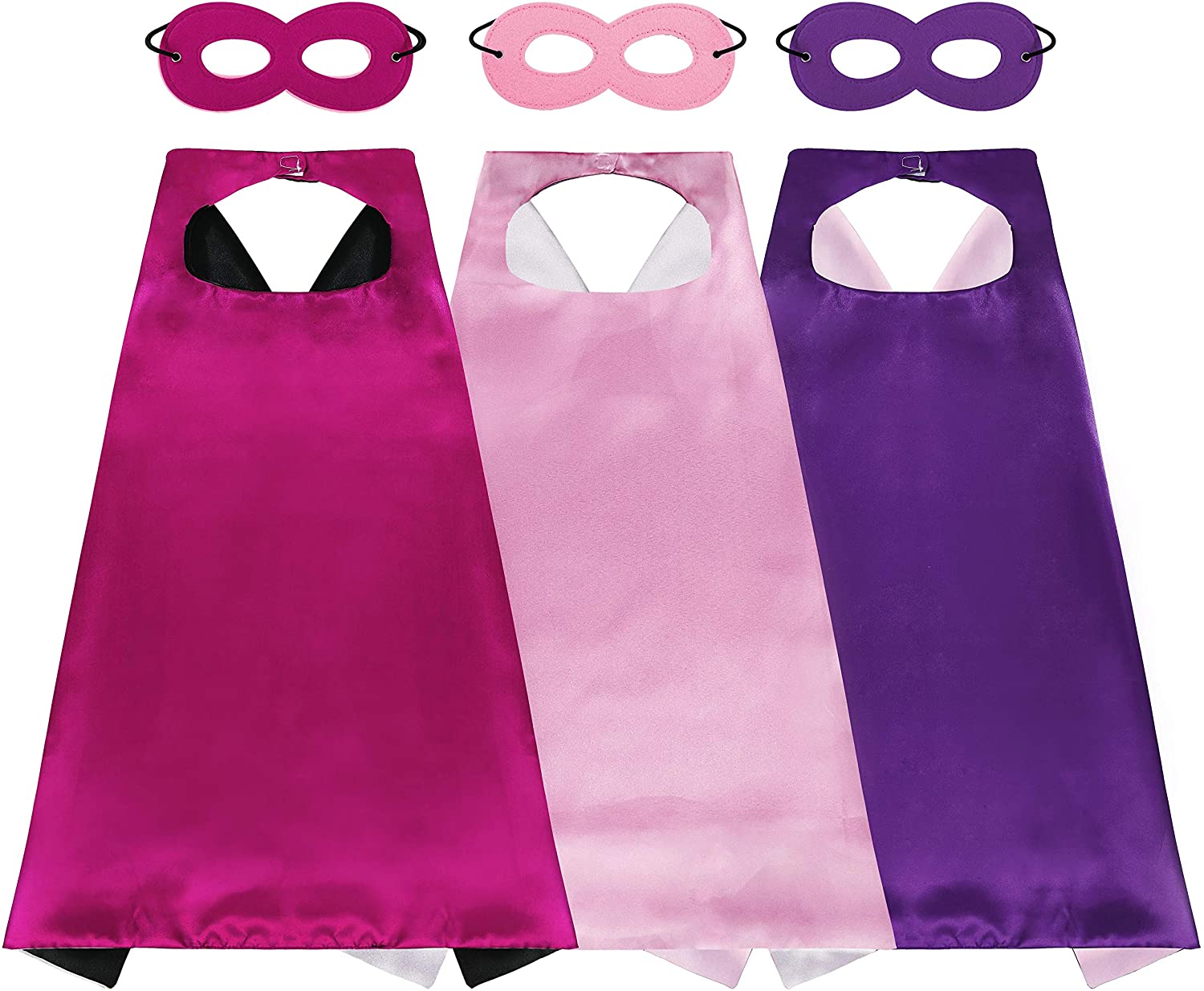Superhero Cape and Mask for Kids 3 Sets Double-sided Satin Dress up ...