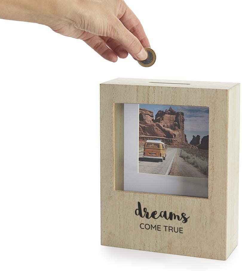 Balvi Coin bank Dreams Wood colour With support for picture 8,5×8,5 cm ...