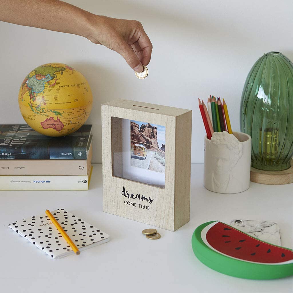 Balvi Coin bank Dreams Wood colour With support for picture 8,5×8,5 cm ...