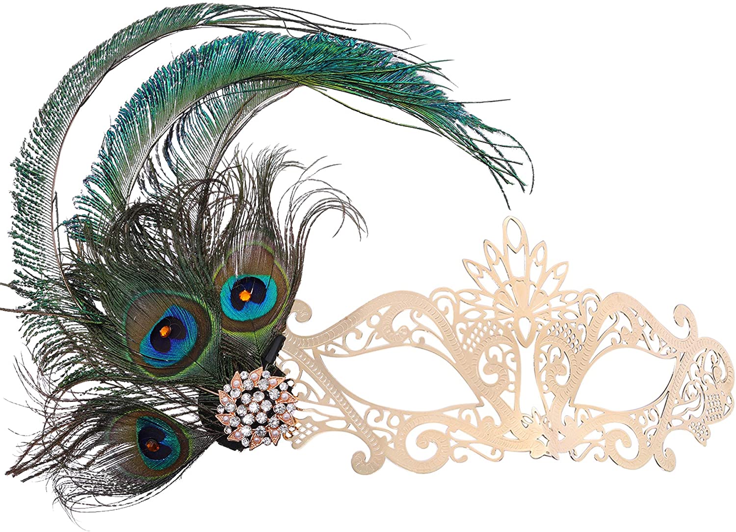 Coucoland Diamond Masquerade Masks with Feathers Metal Venetian Ball ...
