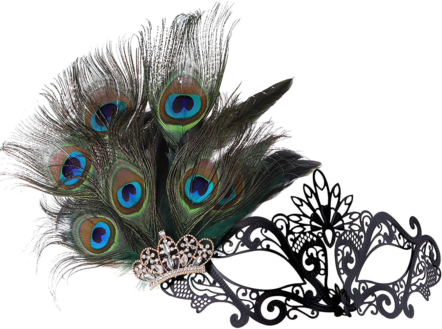 Coucoland Diamond Masquerade Masks with Feathers Metal Venetian Ball ...