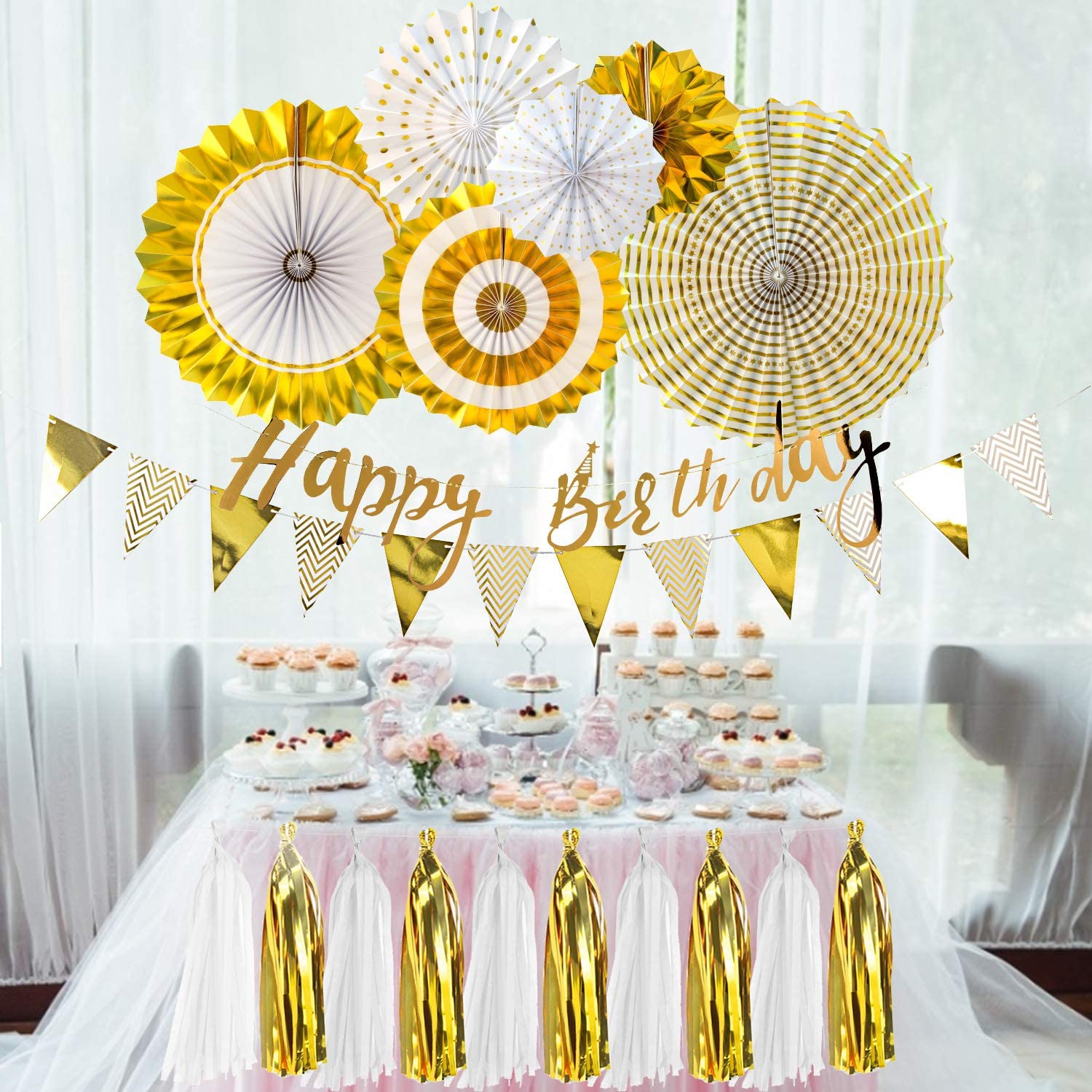 Easy Joy Gold Birthday Decoration – Happy Birthday Garland Gold Pennant ...
