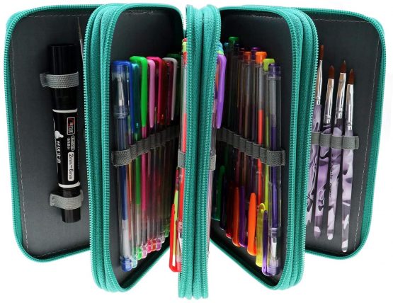 1x Green Pencil case with Zip PU Leather 72 Slots, 4-Layer. – TopToy