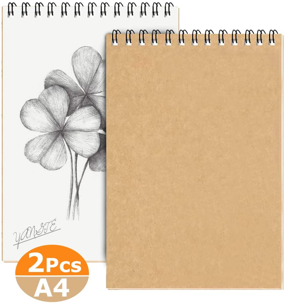 2 Pack A3 Sketch Pad Spiral Bound, Hardback Drawing Pads White Drawing ...