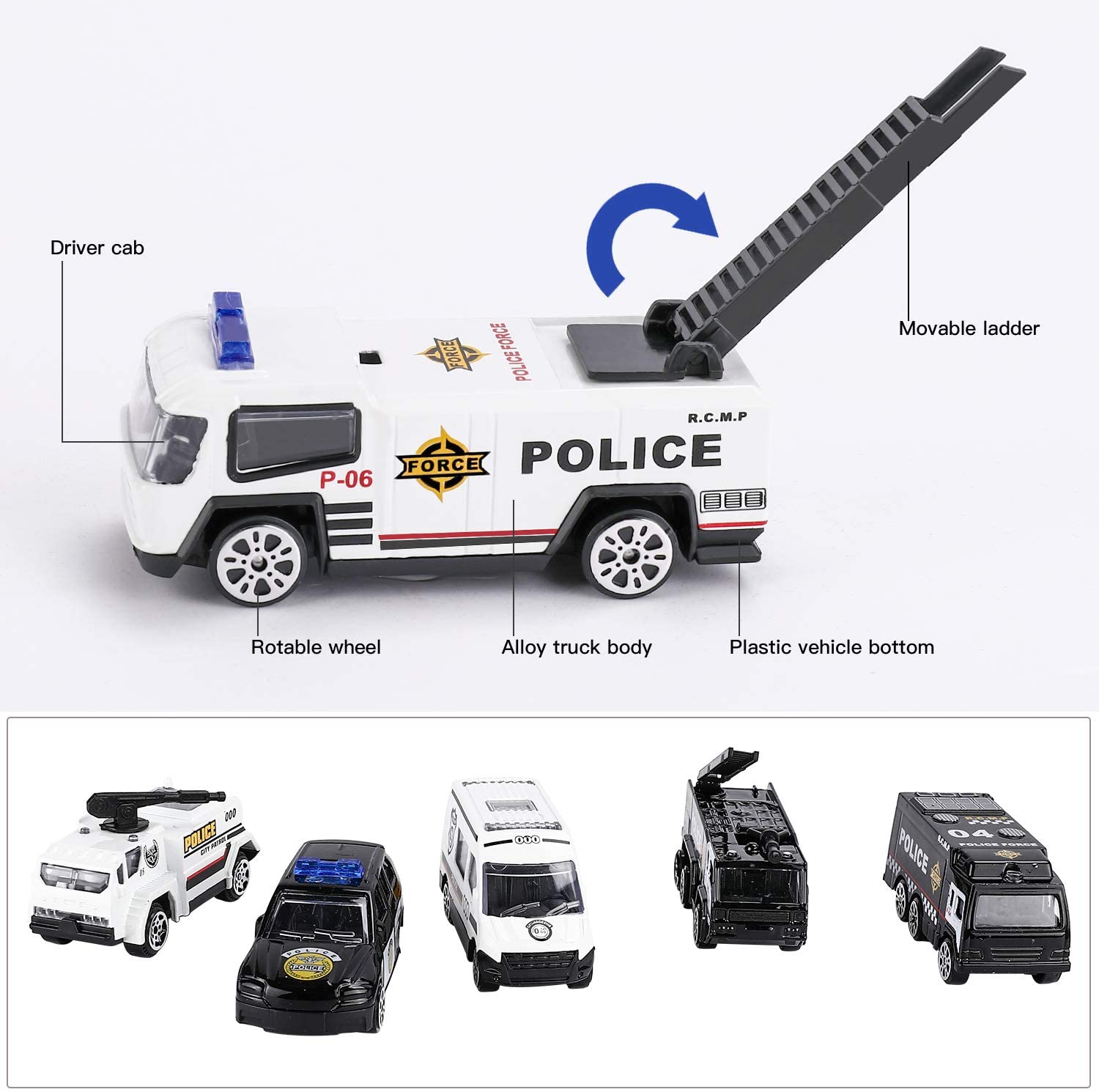 XDDIAS Alloy Police Cars Toys Set, 6Pcs Mini Die Cast Police Car Models ...