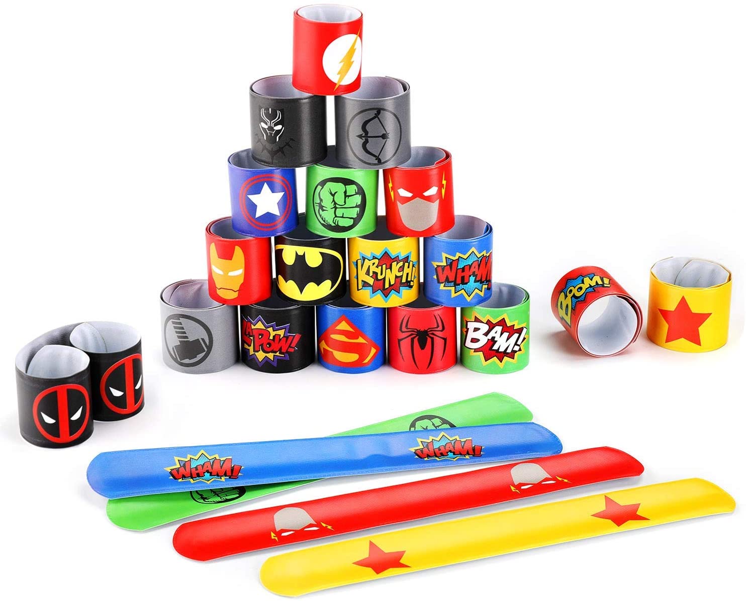 Funmo Slap Bands, 60 PCS Superhero Slap Bracelets Fun and Super Slap ...