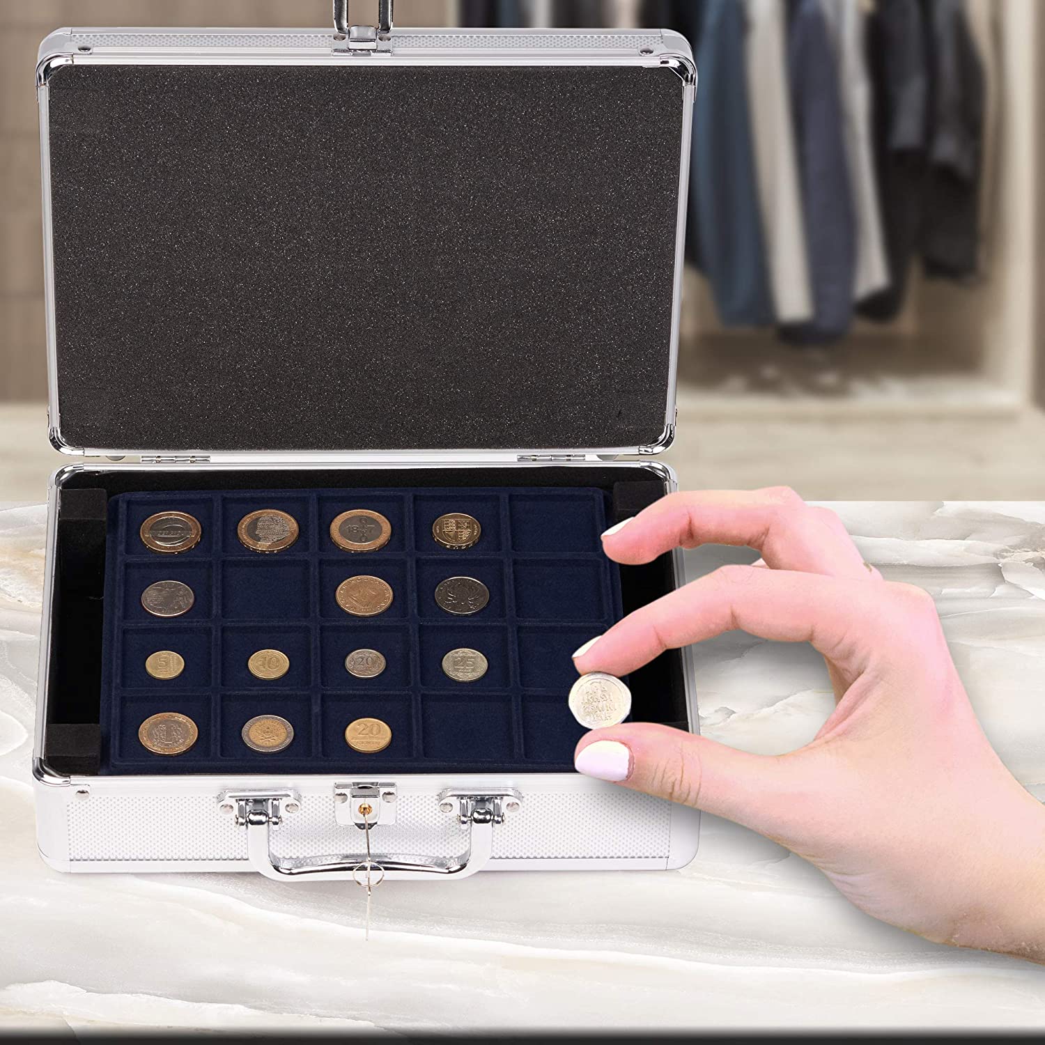 Matana – Premium Aluminium Lockable Coin Collectors Gift Storage Case with 6 Trays – TopToy