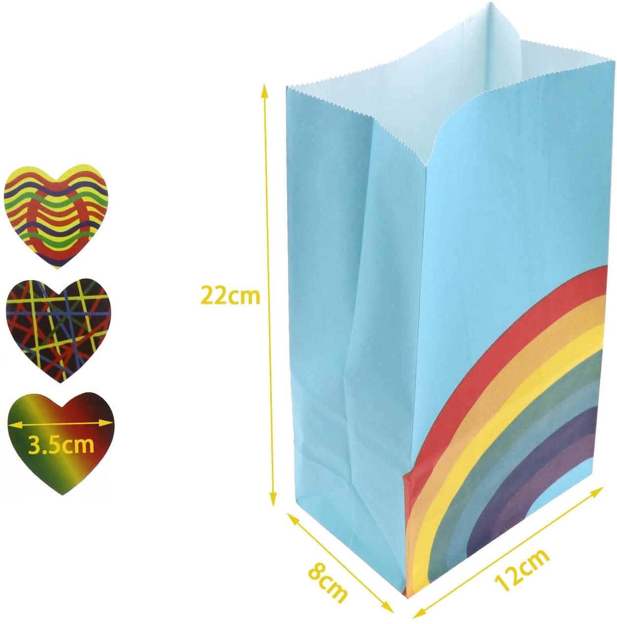 40 Pieces Rainbow Pattern Paper Bags with 100 Pieces Heart-Shaped ...