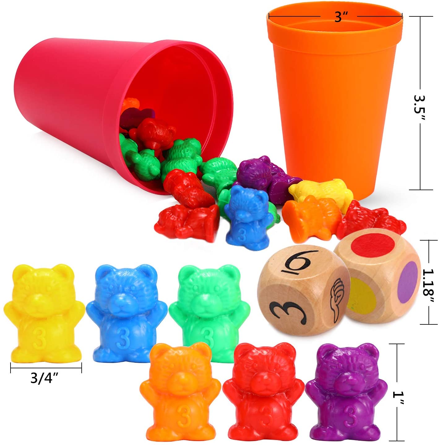 Ucradle 71pcs Rainbow Counting Bears Set with Storage Bag, Matching ...