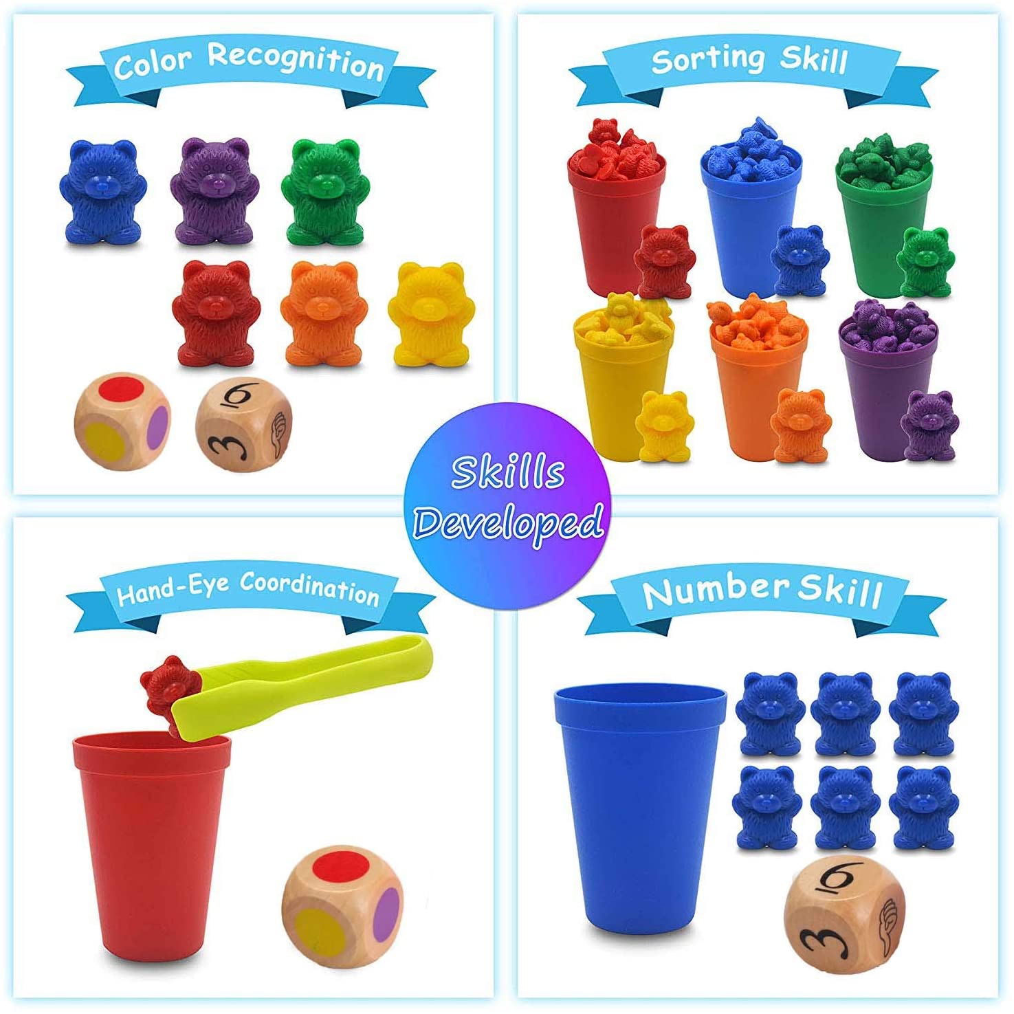 Ucradle 71pcs Rainbow Counting Bears Set with Storage Bag, Matching ...