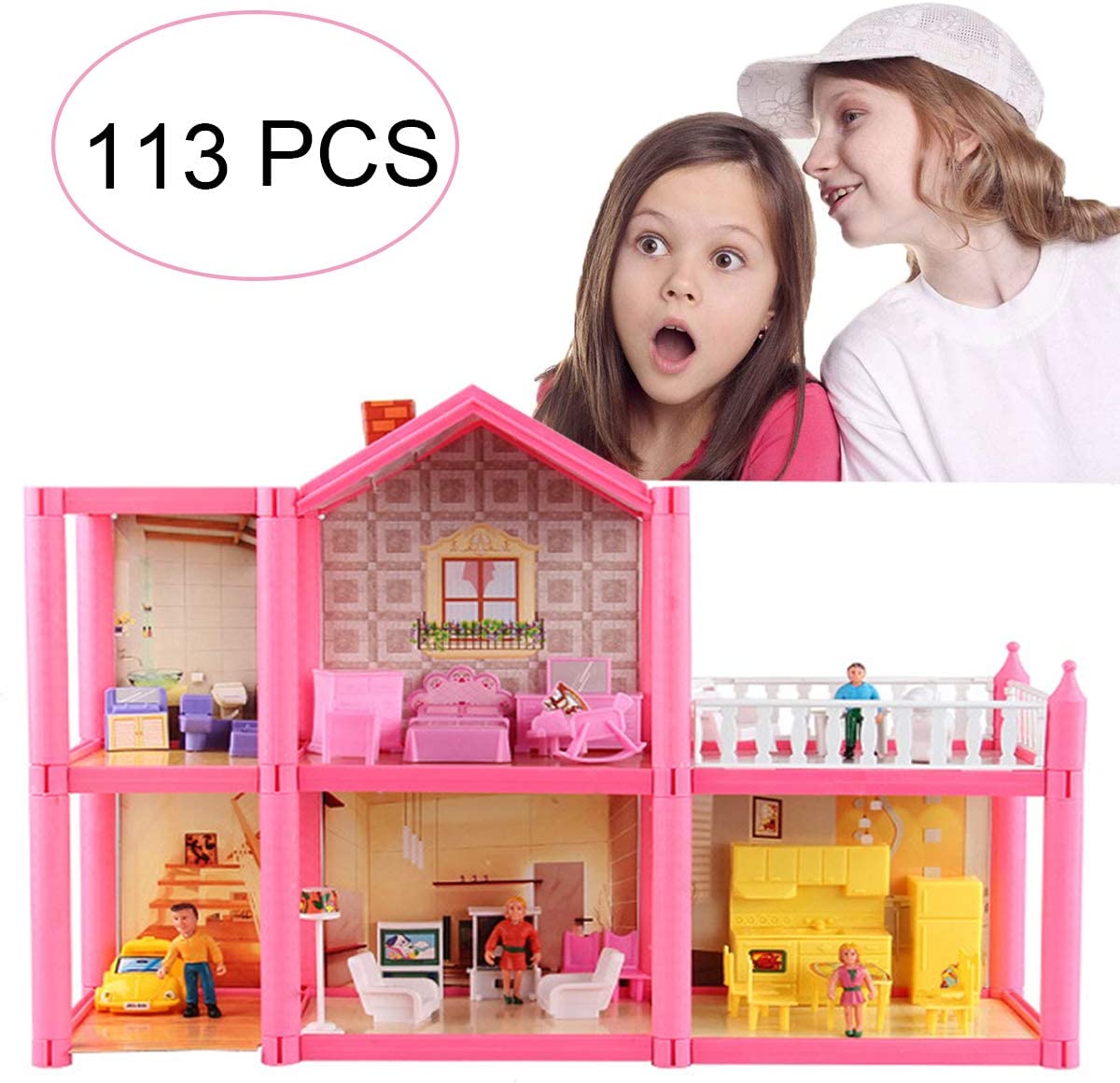 KUNEN Small Villa Dream Doll House, Dream Girl Toy House with Furniture ...