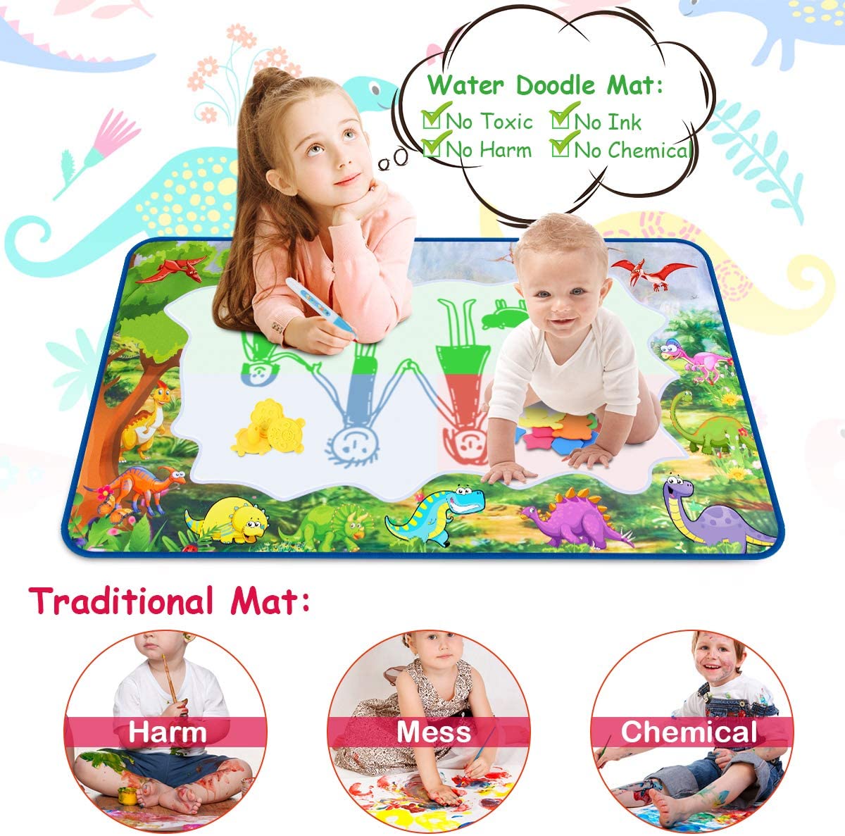 Water Magic Mat Water Drawing Mat Water Doodle Mat 120 * 72cm Dinosaur ...