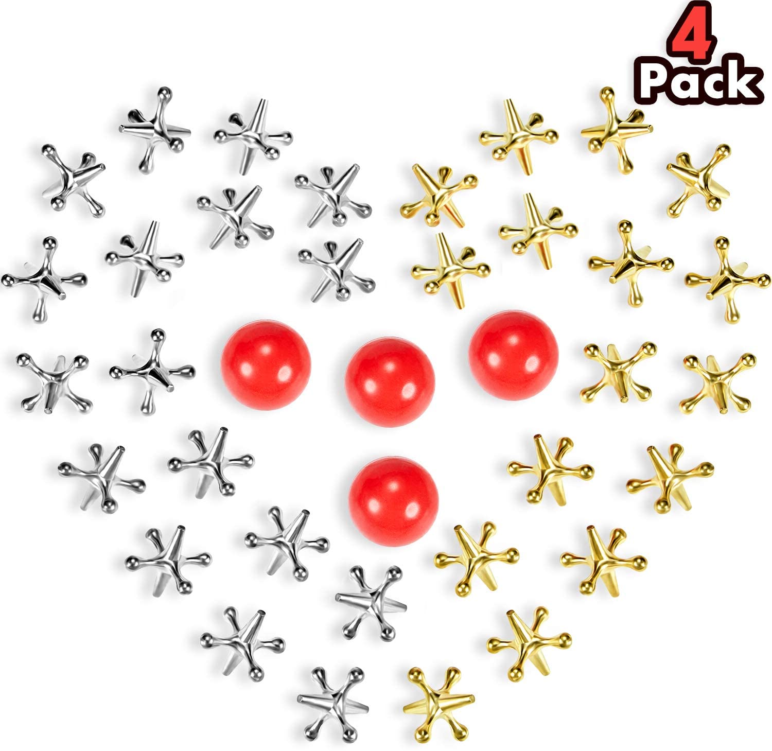 4 Set Jacks Game Toys Kit, Include 40 Pieces Metal Jacks and 4 Pieces ...