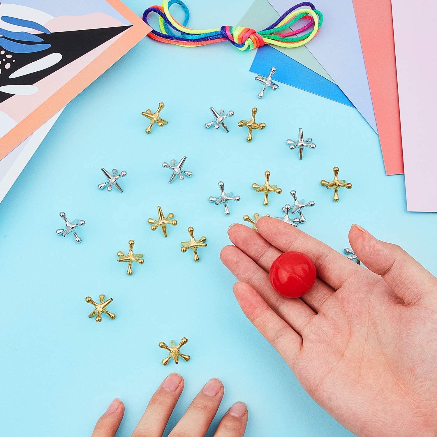 4 Set Jacks Game Toys Kit, Include 40 Pieces Metal Jacks and 4 Pieces ...