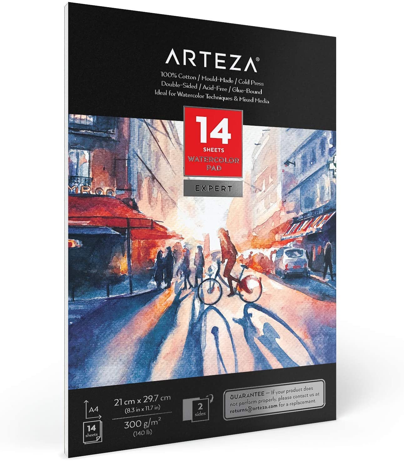 Arteza Double-Sided Watercolour Paper Pad A4, 14 Sheets, 300gsm ...