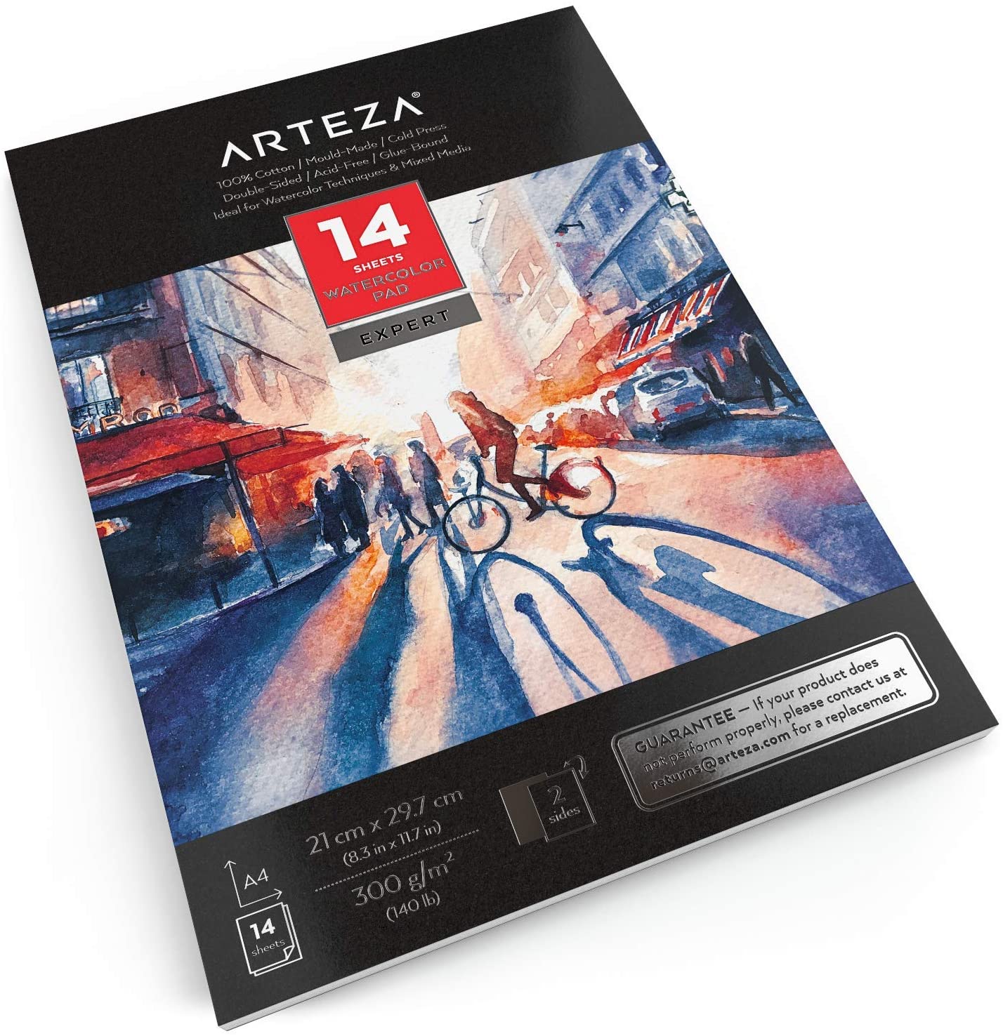Arteza Double-Sided Watercolour Paper Pad A4, 14 Sheets, 300gsm ...