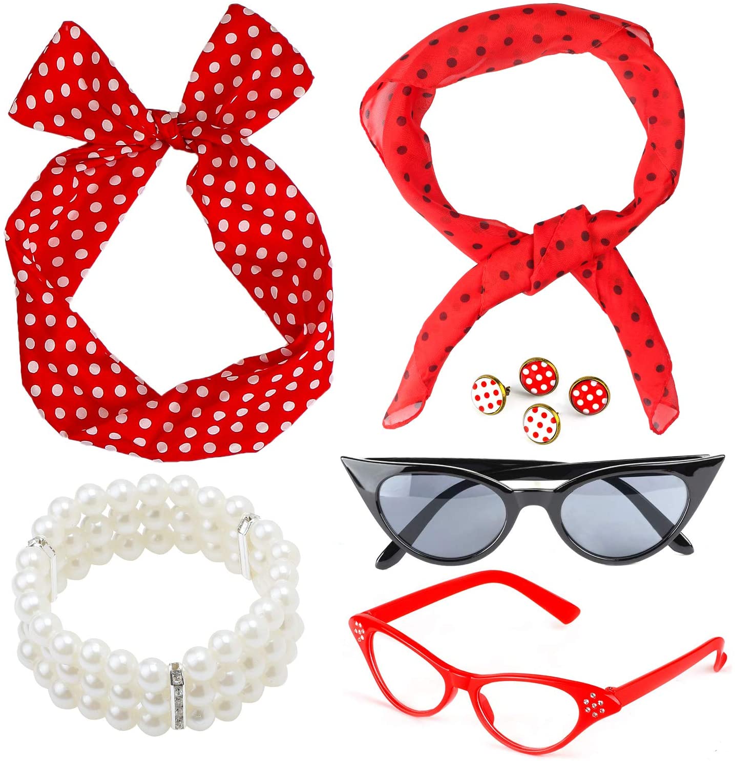 Beelittle 50’s Women Costume Accessories Set Polka Dot Chiffon Scarf ...