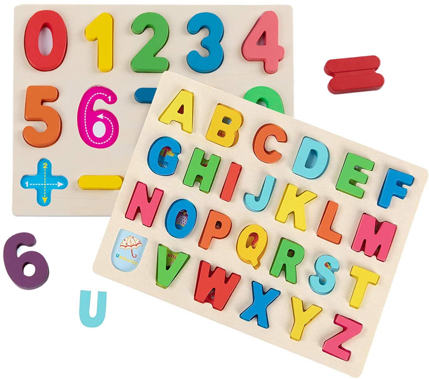 Jacootoys Wooden Alphabet and Number Puzzle Learning Board Game ...
