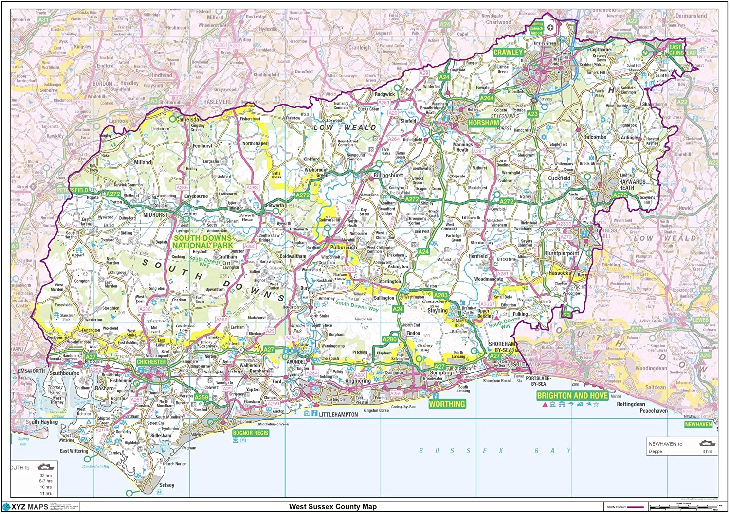 West Sussex County Map – 47″ x 33.25″ Matte Plastic – TopToy