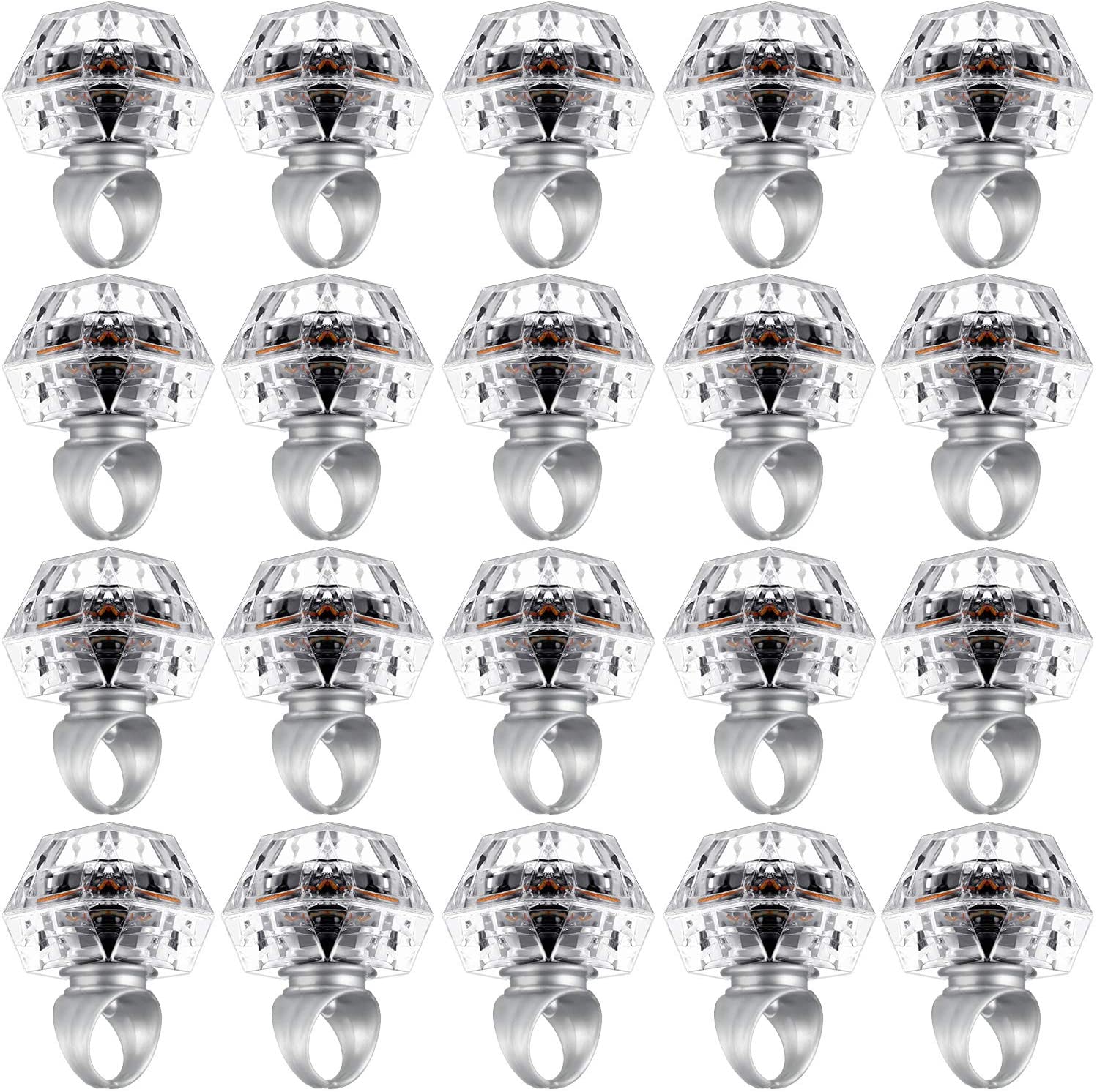 Hicarer 20 Pieces Light Up Rings Flashing Plastic Diamond Bling Rings ...
