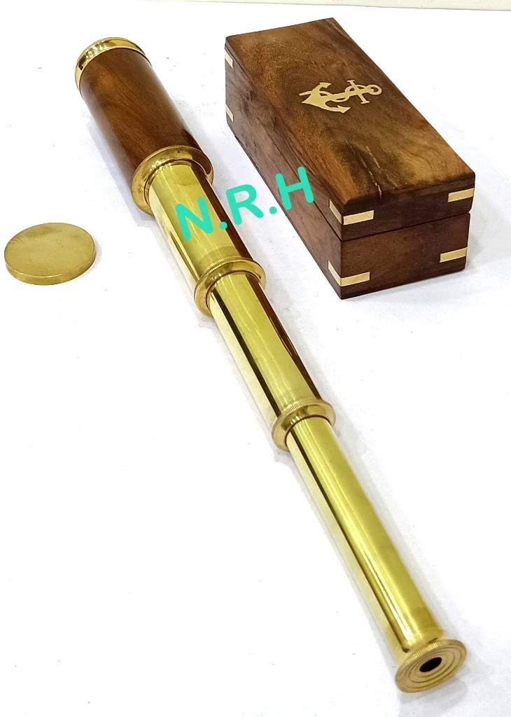 Handheld Brass 14″ Telescope – Nautical Pirate Spy Glass with Wood Box ...