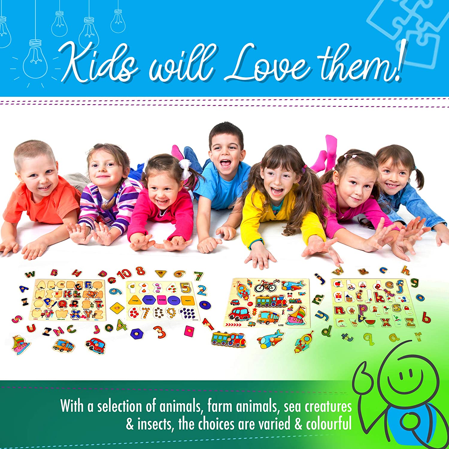 THE TWIDDLERS – 4 Colourful Wooden Jigsaw Peg Puzzle Toys for Early ...