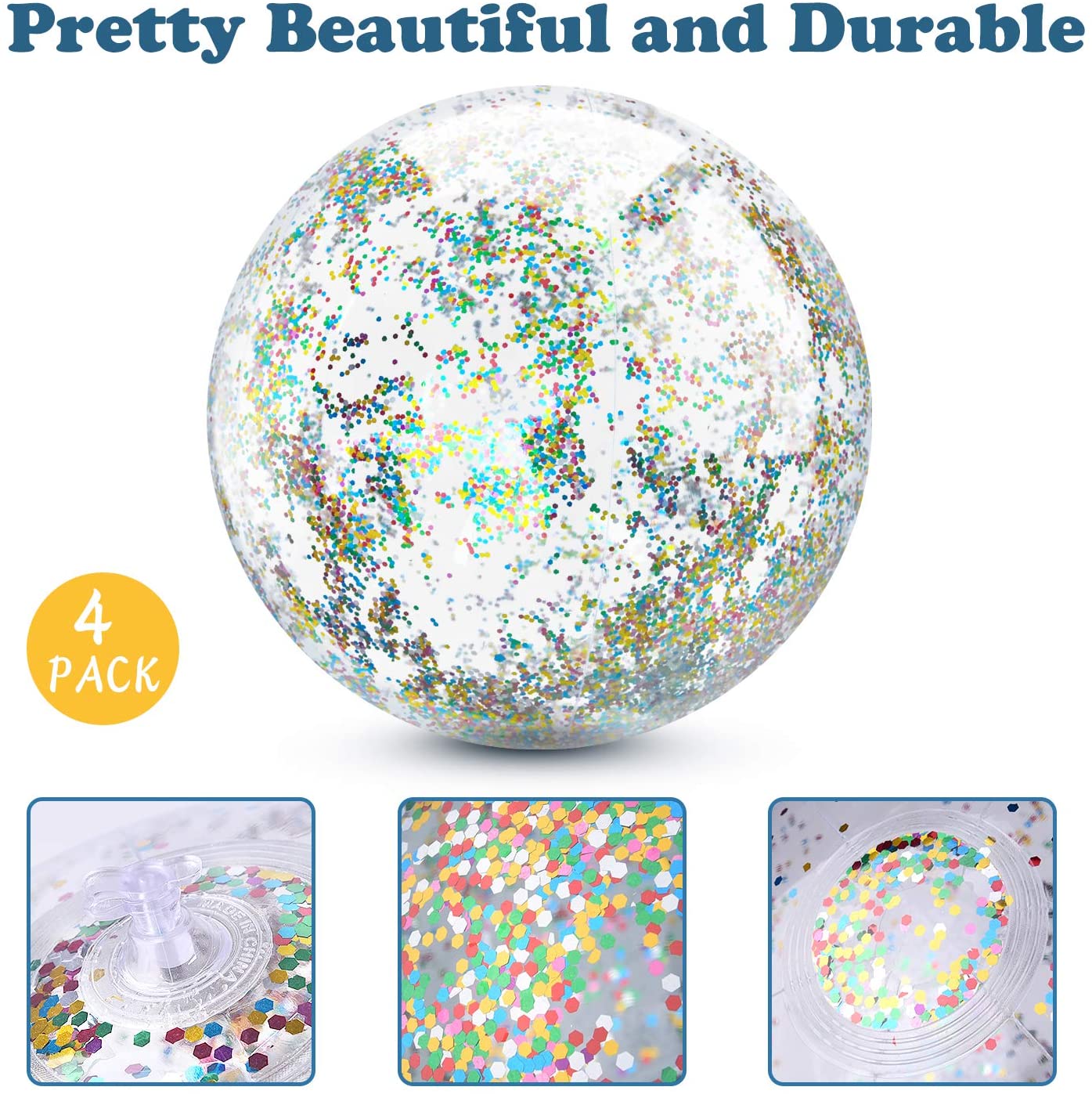 TUPARKA 4 Pack Glitter Beach Ball Inflatable Confetti Beach Balls Bulk ...