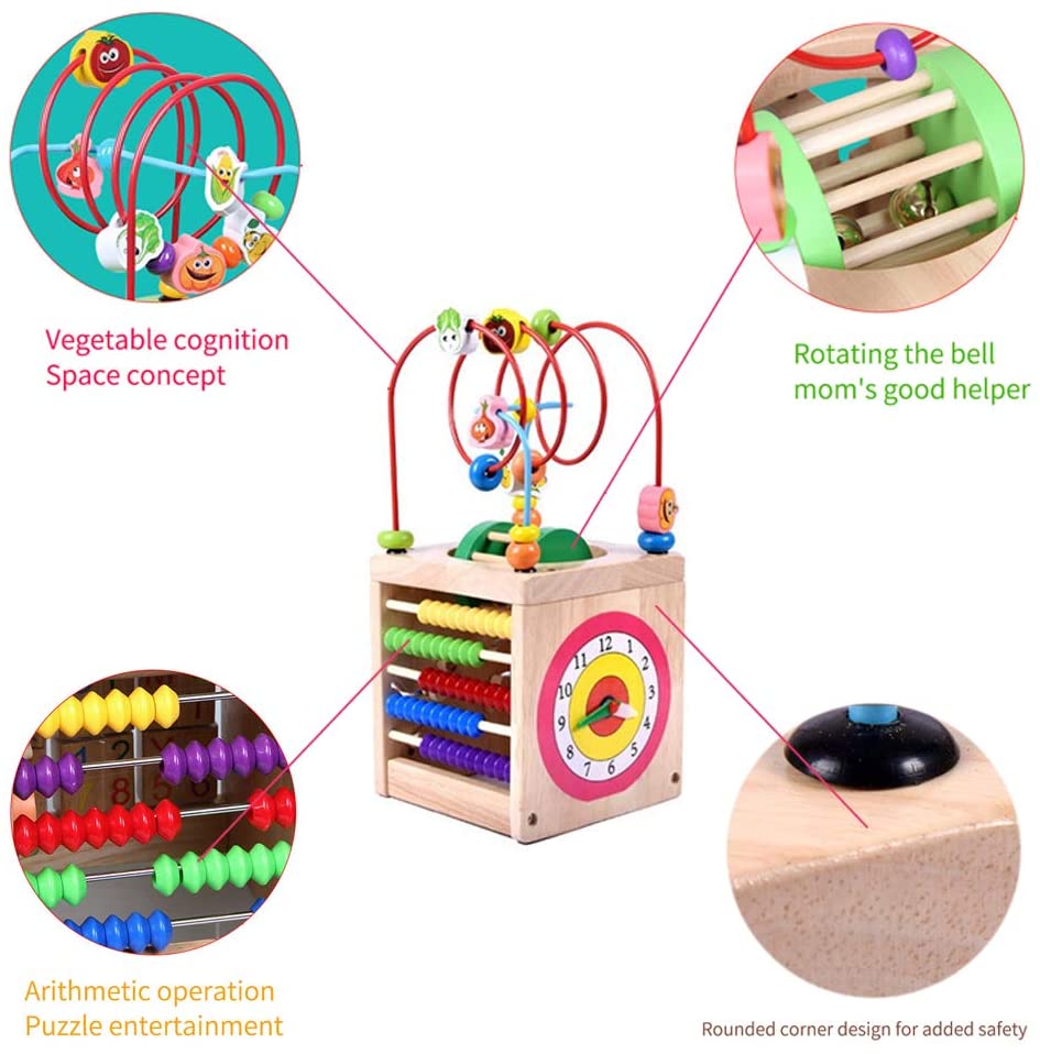 Wooden Activity Cube 6 in 1 Activity Center Toy Baby Bead Maze Toy ...