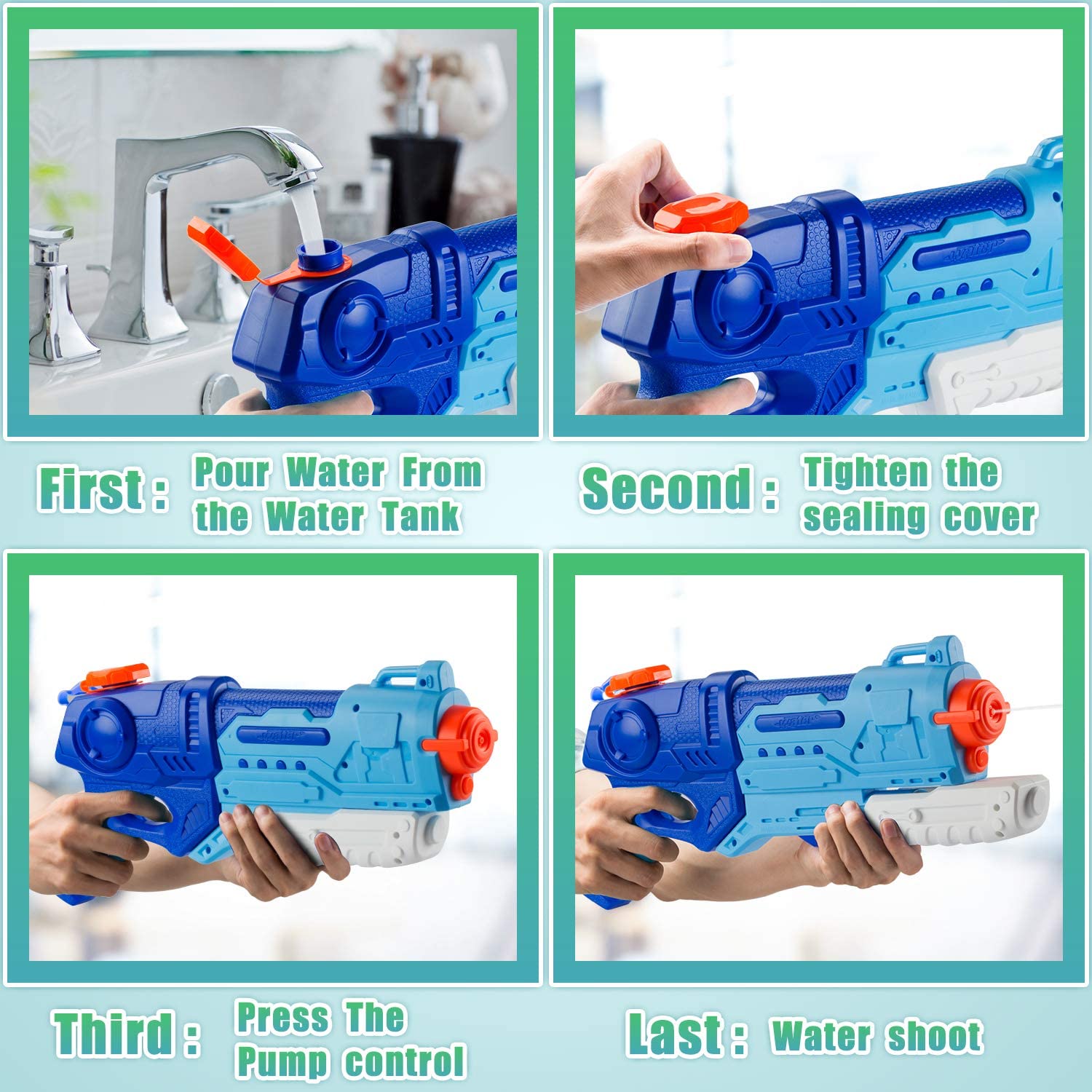 Ulikey Water Gun, 8-12m Long Range Water Blaster Gun 900ML,Water ...