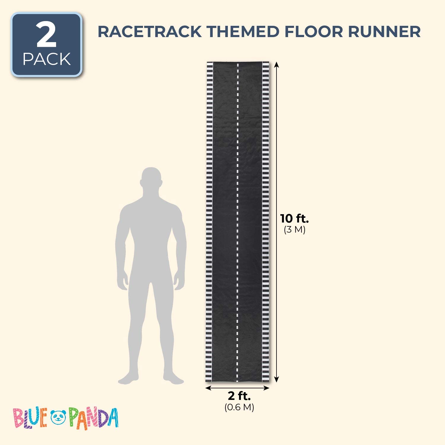 Blue Panda Race Track Floor Runner 10 Ft Long x 2 Ft Wide- 2 Pack Black ...