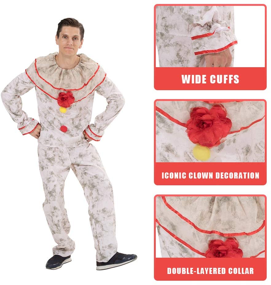 EraSpooky Men Clown Costume Carnival Circus Fancy Dress Halloween Party ...